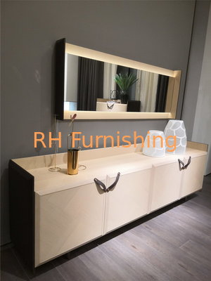 Restaurant furniture of Dining side stora cabinet Buffet table in Steel legs with Leather covered Door and Oak wood casa supplier