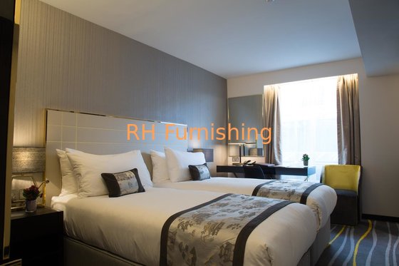 Italy Light luxury design Hotel interior room furniture Leather bed with Glossy table Wardrobe and Stainless steel desk supplier