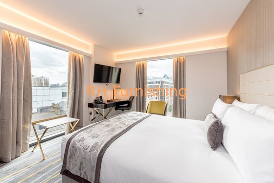 Italy Light luxury design Hotel interior room furniture Leather bed with Glossy table Wardrobe and Stainless steel desk supplier