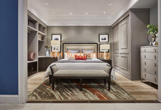 Modern American style Design Bedroom furniture set by Leather upholstered headboard bed made China RIGHTHOME factory supplier