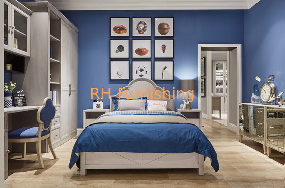 Micro Fiber Leather Upholstered Headboard In Curved Structure With Oak Wood Bed For American Design House Furniture supplier