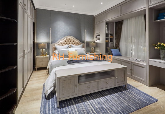 Micro Fiber Leather Upholstered Headboard In Curved Structure With Oak Wood Bed For American Design House Furniture supplier