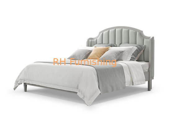 Micro Fiber Leather Upholstered Headboard In Curved Structure With Oak Wood Bed For American Design House Furniture supplier