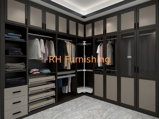 Corner Wardrobe Cabinets MDF Melamine Board Big Bedroom Closet With Storage Drawers And Display Shelves supplier