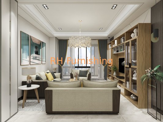 KD Structure Furniture Of Wall Unit TV Cabinet By Melamine Furniture With Glass Showcase And Audio-Visual Floor Stand supplier