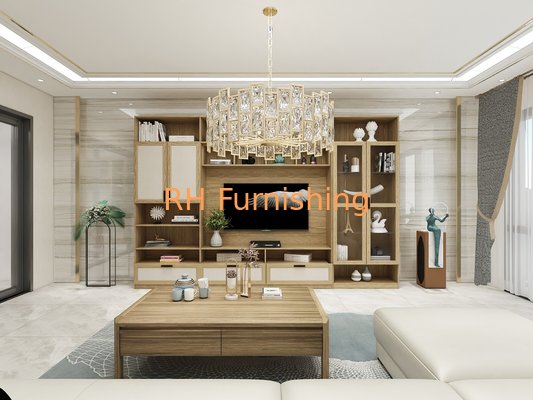New House Custom Size Made Panel Furniture Of TV Wall Unit By Tall Cabinets And Display Shelves With Storage Racks supplier