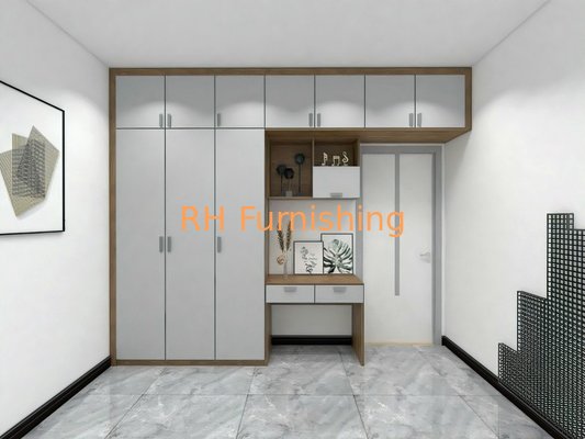 Custom Made Cloth Wardrobe With Hinge Door And Writing Desk For Single Bedroom Furniture supplier