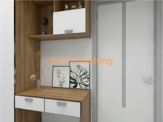 Custom Made Cloth Wardrobe With Hinge Door And Writing Desk For Single Bedroom Furniture supplier