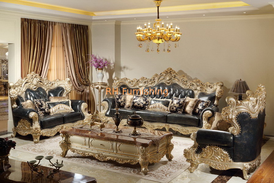 Luxury Classic Living room Sofa sets online direct sales price by Beech wood carfted and Import Italy Leather upholstery supplier