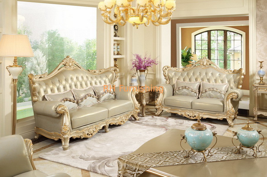 Luxury Classic French design of Living room Sofa sets 1+2+3  used Beech wood fame and Import Italy Leather upholstered supplier