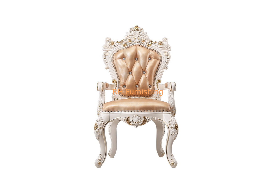 Luxury Chairs of Classic French design in Beech wood frame with hand carving flower by Leather pad supplier
