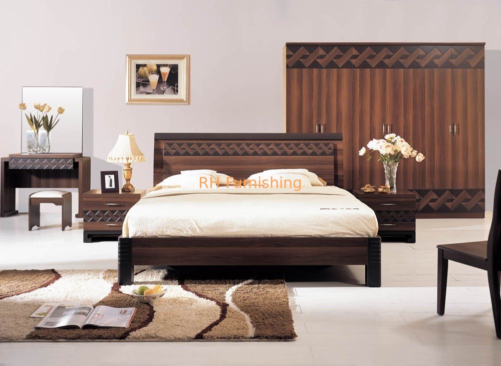 MDF+Paper Home Furniture,Panel Bedroom Set,Wood Bed and Wardrobe,Nightstand,Dresser with Mirror,Amorie,Chest supplier