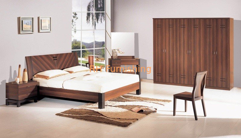 MDF+Paper Home Furniture,Panel Bedroom Set,Wood Bed and Wardrobe,Nightstand,Dresser with Mirror,Amorie,Chest supplier