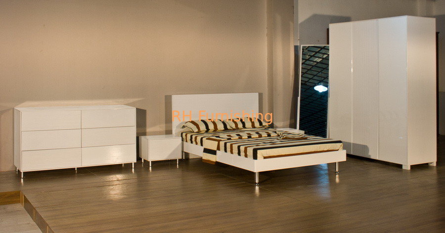 High Glossy Home Furniture,White Bedroom Set,Wood Bed and Wardrobe,Nightstand,Dresser, Mirror Stand,Amorie,Chest supplier