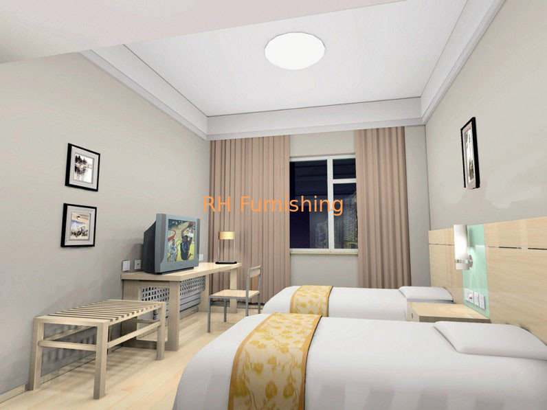 MDF/Melamine Hotel Bedroom Furniture Collection,Standard Room Bed,Nightstand,TV Cabinet,Luaage Rack/Table,Desk supplier