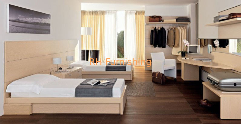 MDF/Melamine Hotel Bedroom Furniture,Standard Room Bed,Nightstand,TV Cabinet,Luaage Rack/Table,MIni Cabinet supplier