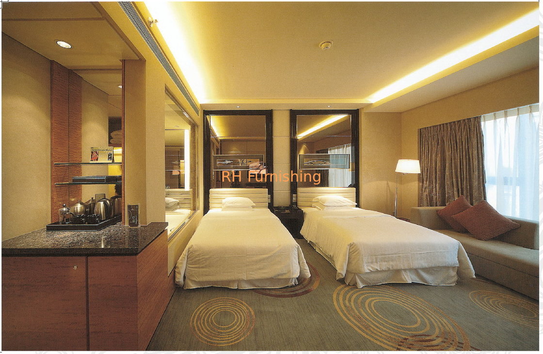 Modern Hotel Guest Bedroom Furniture Standard Double Bed with Mattress and Casegood SR-013 supplier