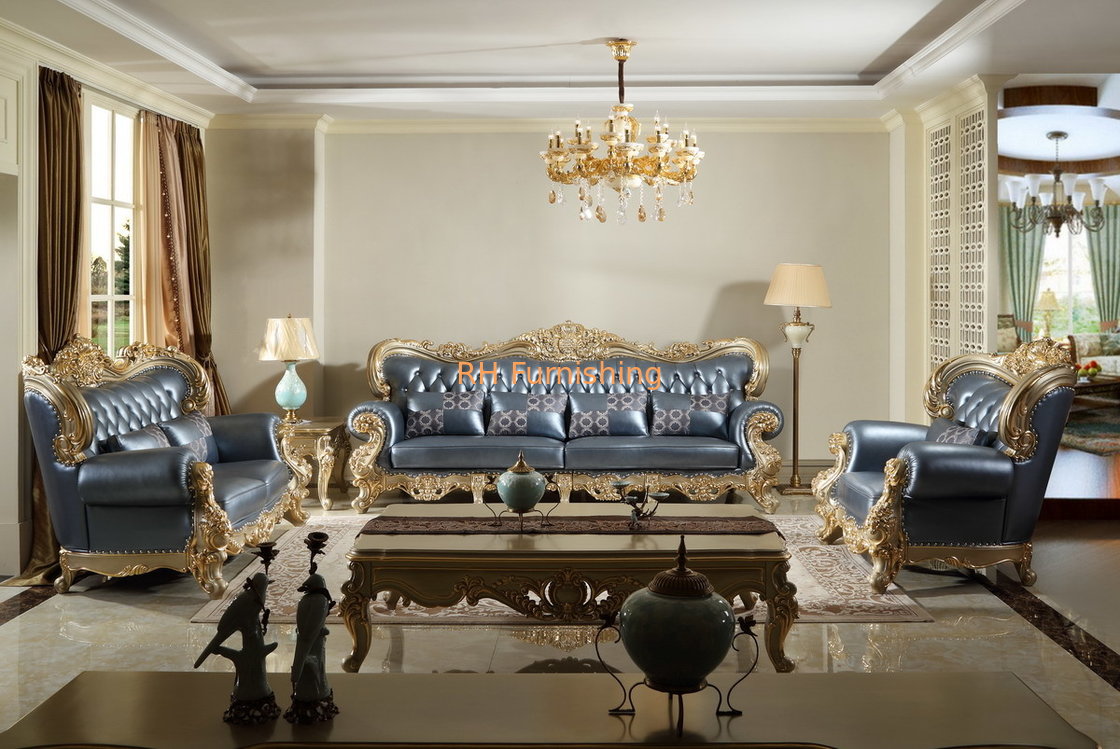 Joyful Ever Luxury Genuine leather 1+2+3 seat Sofa in European Classic design Furniture supplier