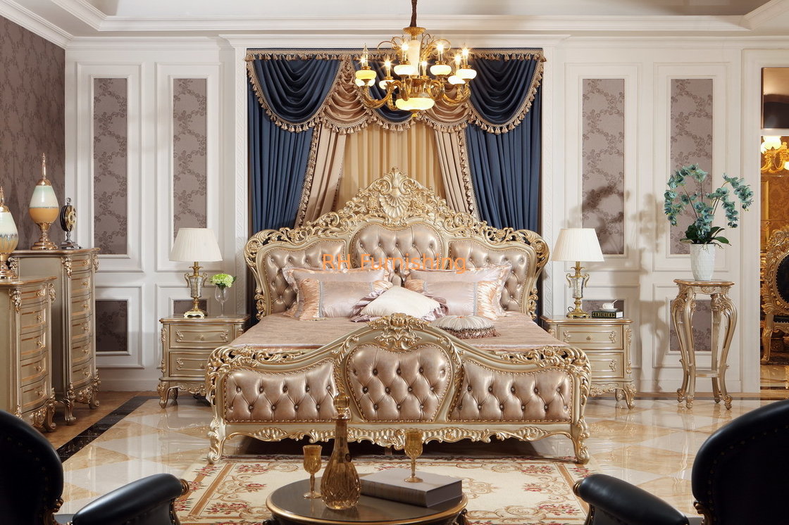 Classic hotel first lady room Bed furniture true leather upholstered Headboard Joyful Ever supplier