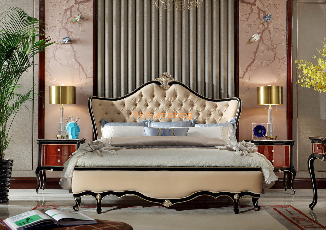 Villa house Luxury furniture factory for sale in black painting frame with Leather upholstered King size Bed supplier