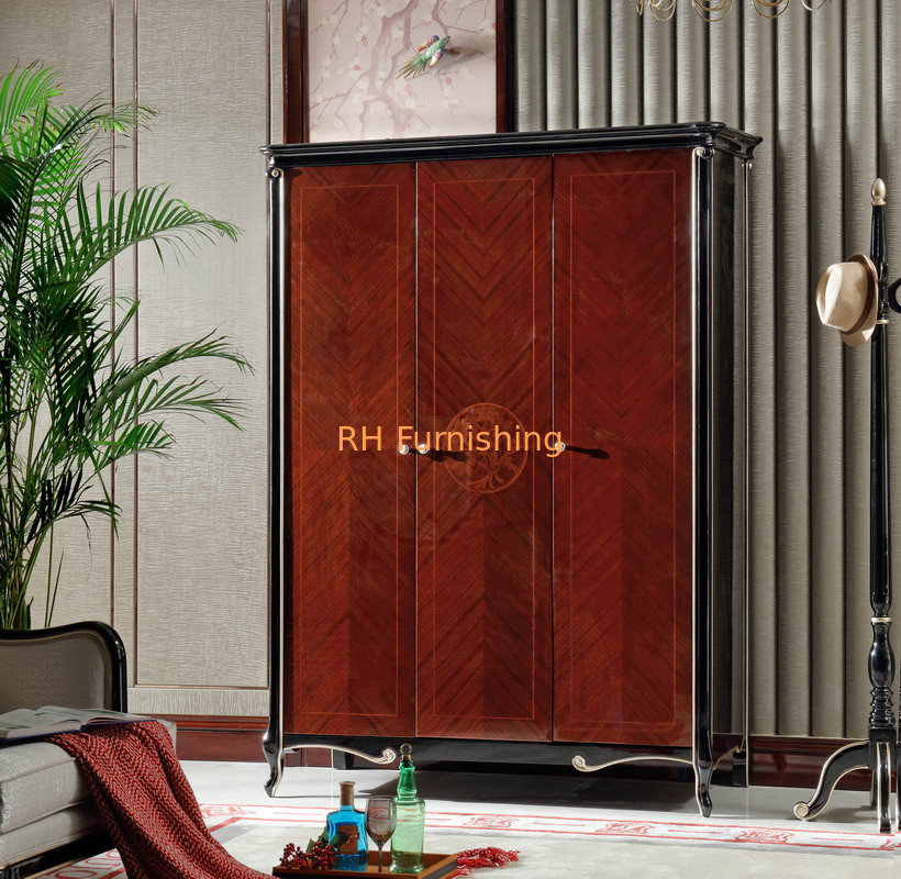 Luxury furniture of Wardrobe closet in Ebony glossy painting for 3 or 4 doors clothespress supplier