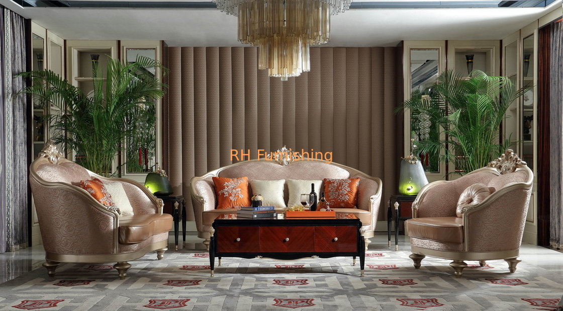French Luxury Sofa set in Neoclassical Solid Wood Furniture Living Room Cloth Art Sofa Villas Full House Customized supplier
