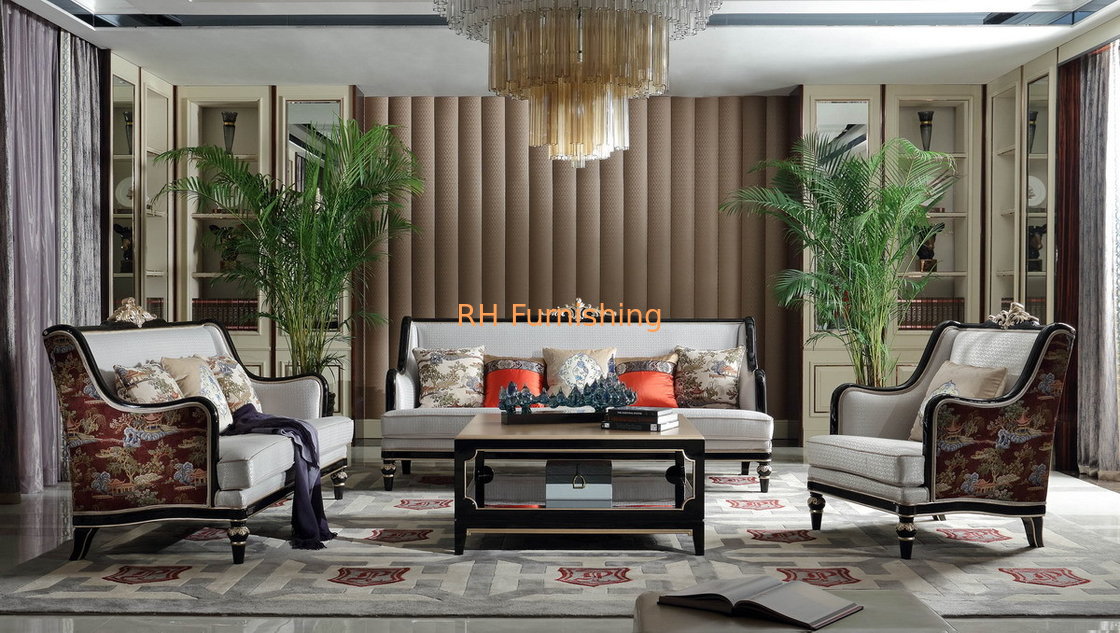 French Neoclassical High-grade Fabric Sofa Sset Villa Luxury Villa Living Room Furniture 1+2+3 Hotel furniture factory supplier