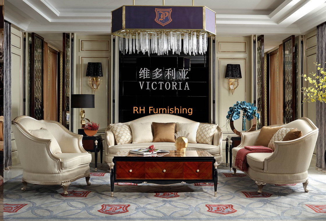French New Classical Solid Wood Furniture Sofa Spray Gold Oil frame Living Room fabric Sofa French All-room furniture supplier