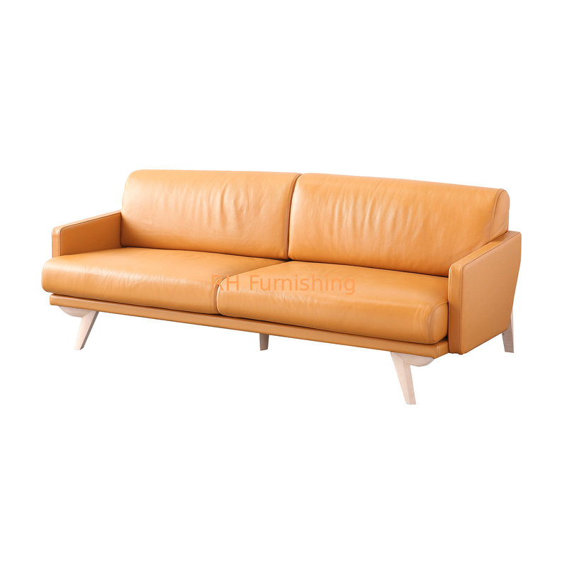 Hotel Sofas Leather upholstered in fashion design with Ash wood legs for Reception furniture made by China sofa factory supplier