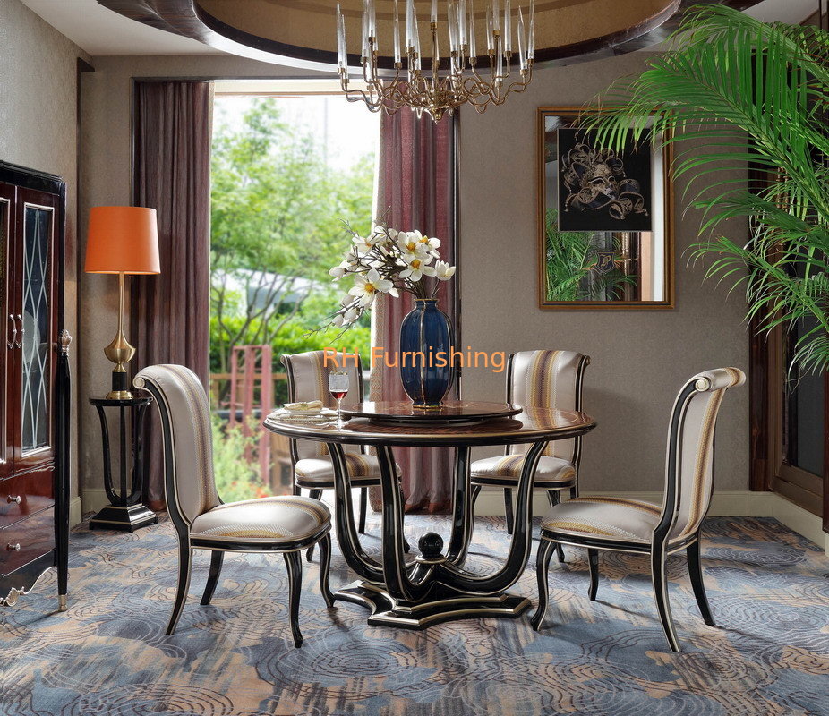 Luxury Dining room Furniture Round Tables in Veneer Inlay Matched decoration by high glossy painting with Leather Chairs supplier