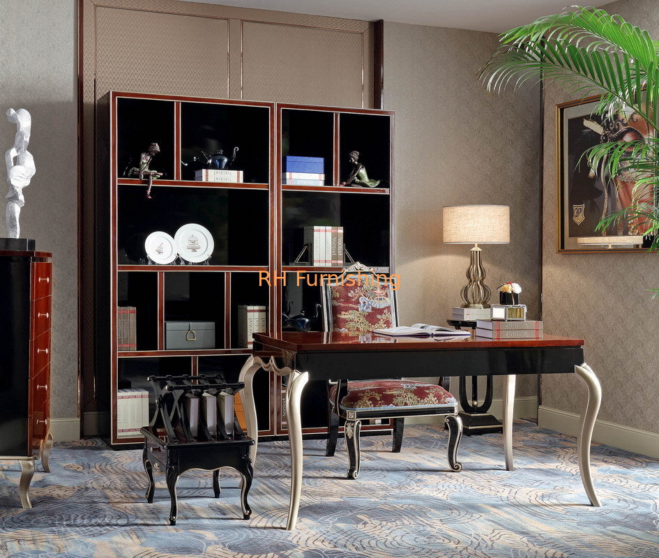 Luxury Furniture Home office Bookcase cabient and Writing desk in Ebony wood glossy painting with Office chairs supplier