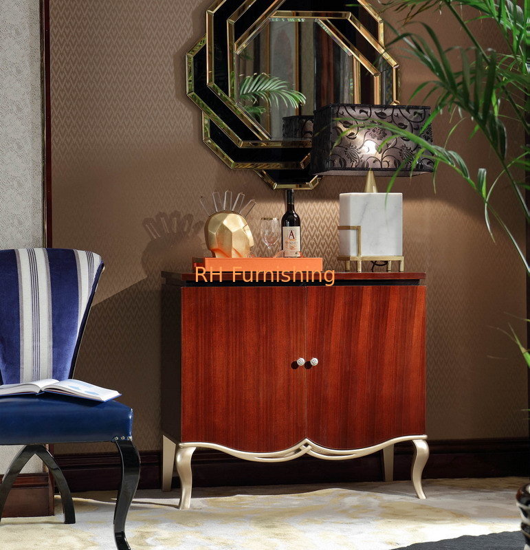 Luxury furniture for Villa house Reception table and Console cabients by Ebony wood in Glossy painting Sliver leaf supplier