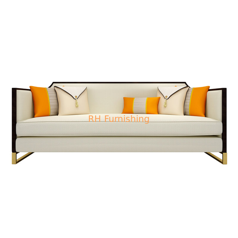 Lobby Furniture solid wood sofa with Cotton linen Upholstered Sofa in 2+3 seat of Villa furniture supplier