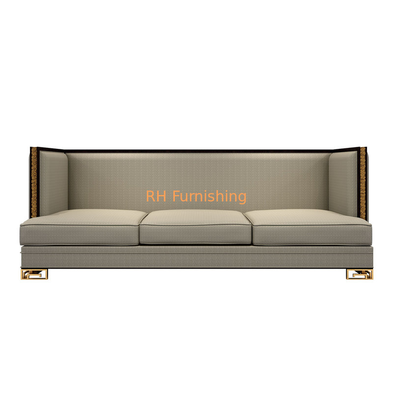 Light luxury Sofa set in Fashion hotel lobby used Stainless steel and Linen fabric upholstered seating furniture supplier