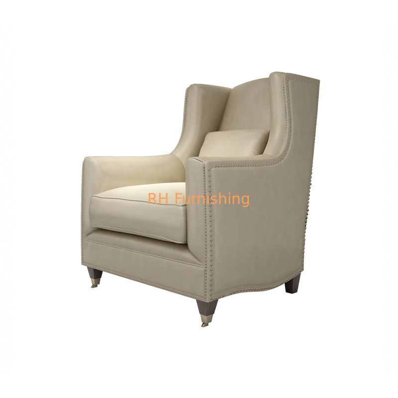 America Leisure style hotel sofa single set by Grey upholstered used wood legs with Copper decoration supplier