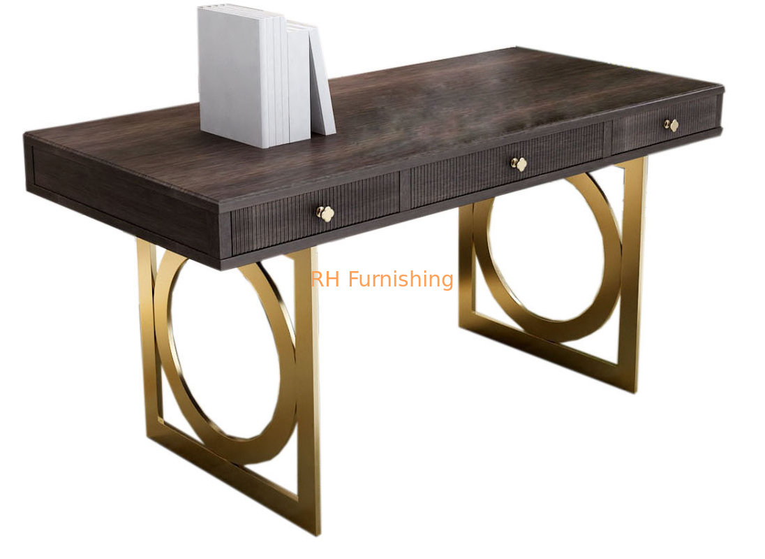 XT-8902 Light luxury stainless steel furniture study room desk with Solid wood bookcase cabinets supplier