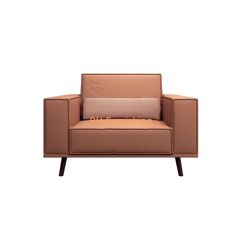 Fashion modern lobby furniture single sofa in Leather upholstered with Walnut wood legs for 4 star hotel supplier