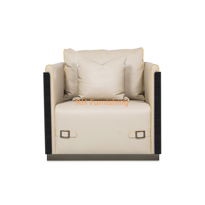 Light luxury design furniture of fashion sofas by Leather upholstered with glossy painting wood frame supplier