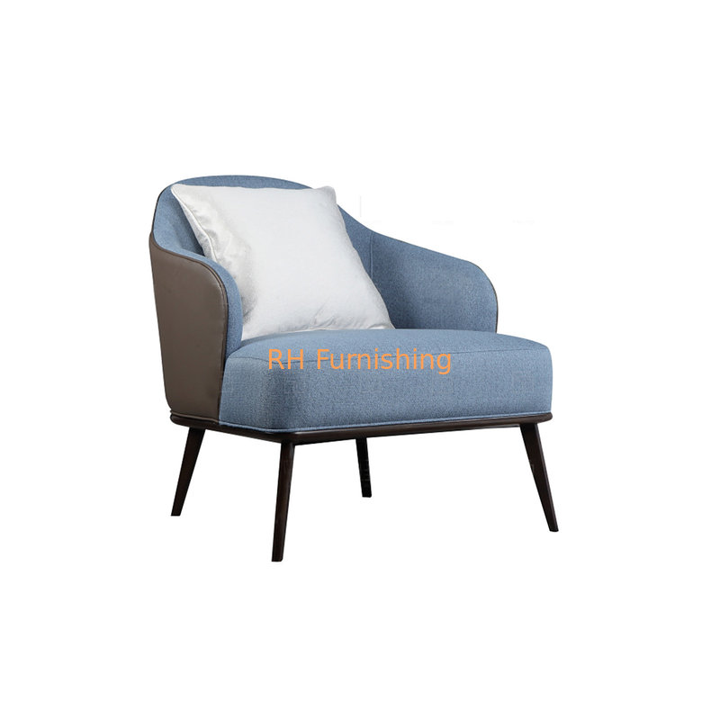 Customzied hotel furniture Walnut wood leisure sofas mixed Fabric with Leather upholstered cushion supplier