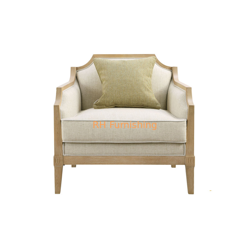 Customized project furniture for Hotel and Villa room used Oak wood seating fabric sofa chairs supplier