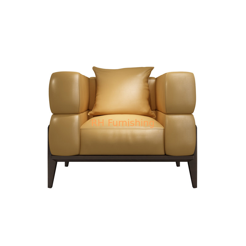 Nordic style of Hotel hall furniture Luxury single sofas in Walnut wood legs with Leather cloth made by Chinese factory supplier