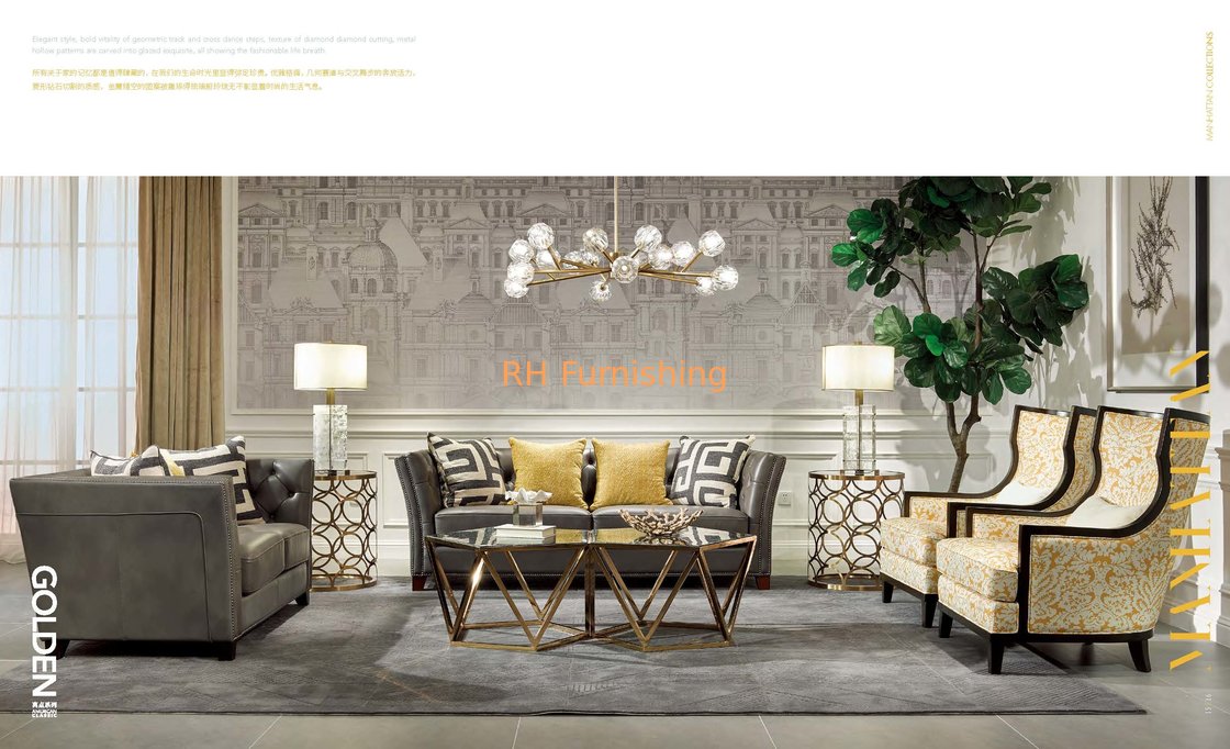 Light luxury American style Living room furniture of Leather sofa set with fabric leisure chairs supplier