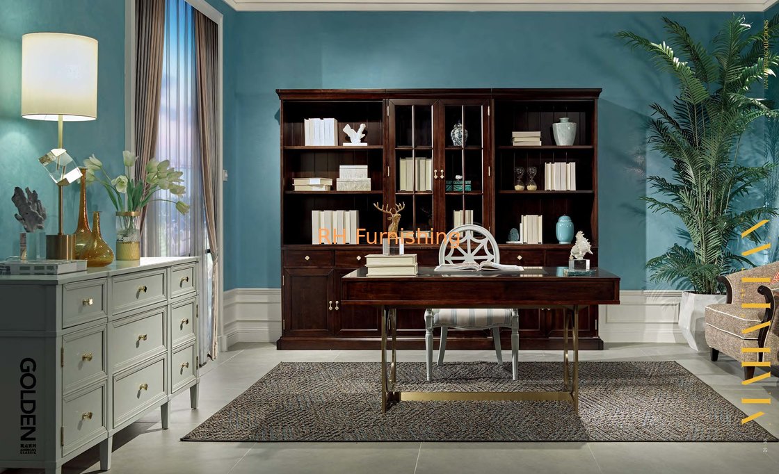 Leisure American style Study room furniture of Bookcase set with Cabinets and Office desk table supplier