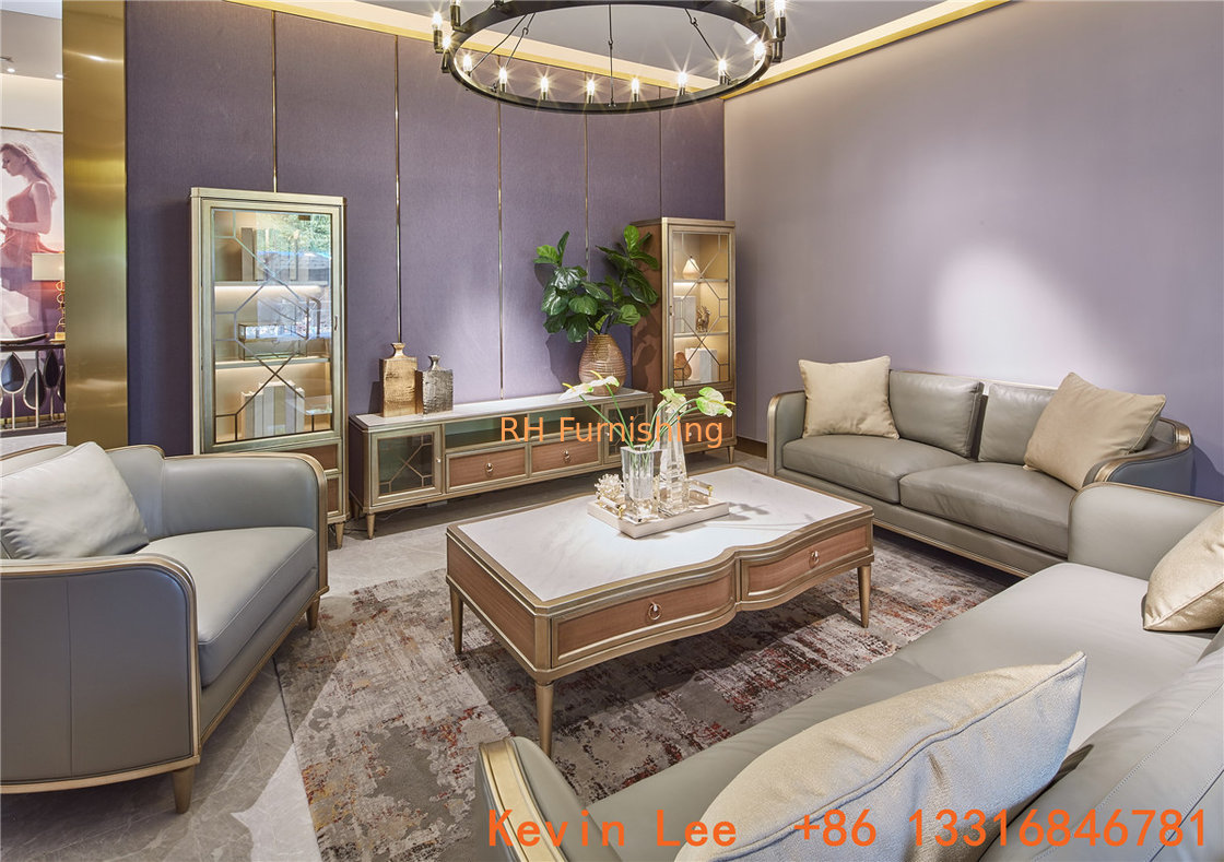 Luxury fabric sofa set by high density sponge with fabric upholstered for Villa house living room furniture and TV table supplier