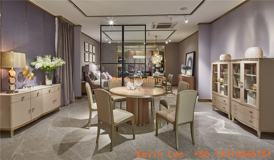 Villa house furniture by Nice wood dining table 6 people Leather chairs in Light luxury design interior house furniture supplier