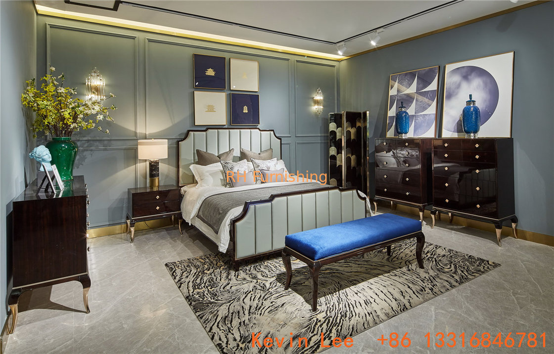 New classic luxury bedroom furniture set used in High end glossy painting wood bed with Storage chest of drawers cabinet supplier