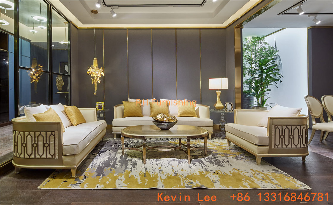 Luxury villa interior furniture custom made high end fabric sofa set 123 light luxury hand made leaf for wood structure supplier