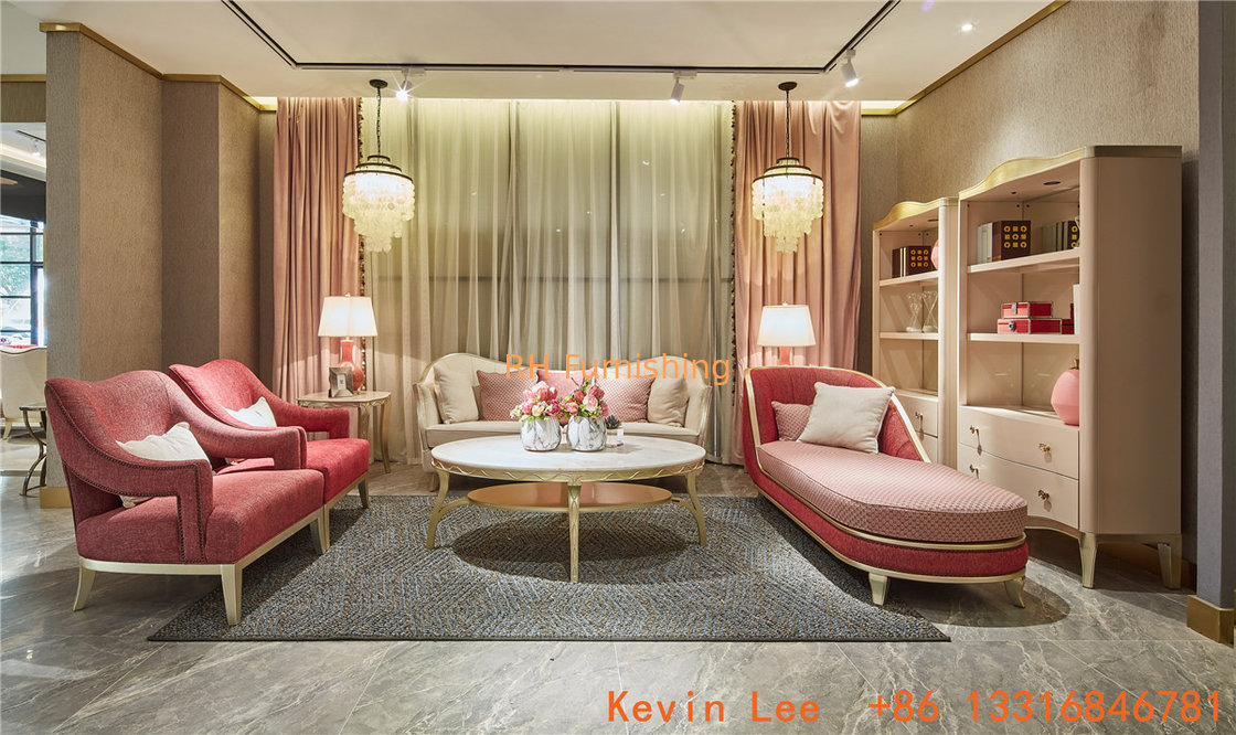 New Classic villa house living room furniture of Wood structure sofa set with Armchair and coffee table TV stand cabinet supplier