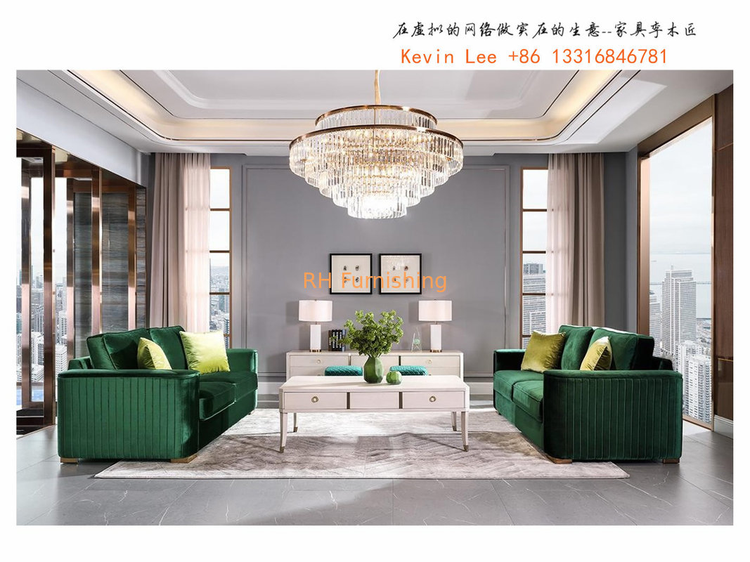 American style Sofa set furniture by fabric upholstered light luxury sofa with Sofa tables and foot ottoman for Villa supplier