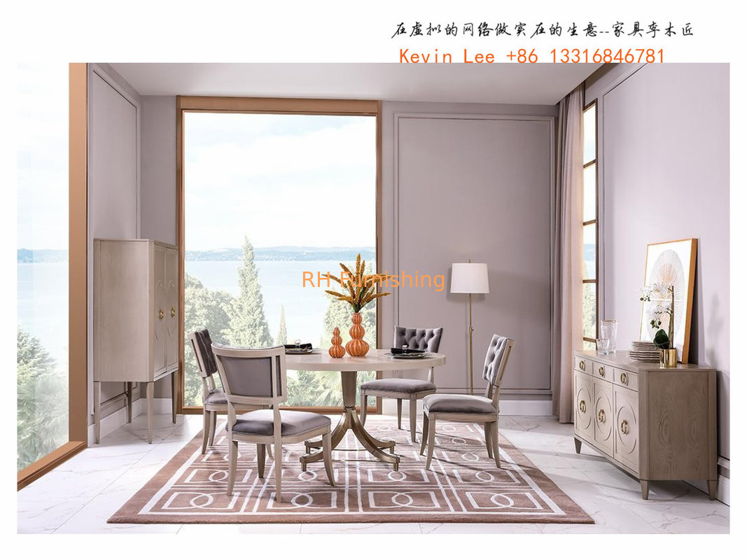 American style Dining table and Chairs in Circle used Stainless steel legs with White wood table for Dining or Hotel use supplier